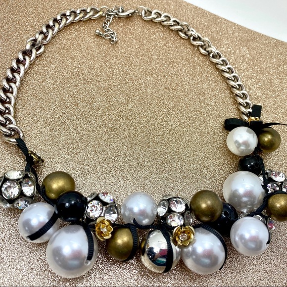 Jewelry | Big Statement Necklace Rhinestones Faux Pearls | Poshmark